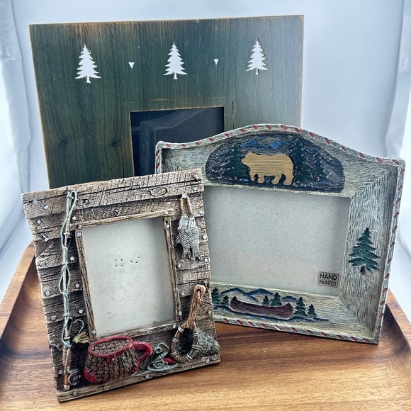 Accents | 3 Cabincore Photo Frames Rustic Barnwood Resin Fly Fishing ...